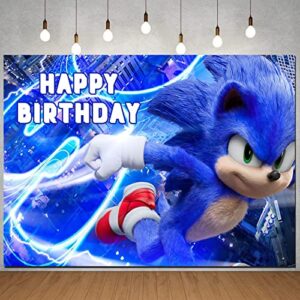 blue sonic hedgehog happy birthday themed photography backdrop sonic boom superhero kids happy birthday party photo background studio cake table banner 5x3ft