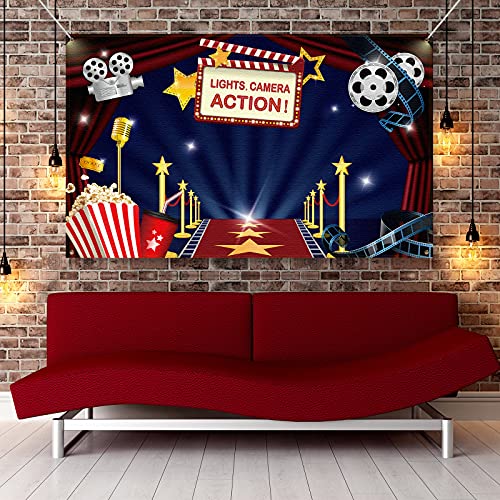 Movie Theme Party Decorations Supplies, Large Fabric Backdrop for Movie Night Birthday Party Event Awards Night Ceremony Photo Photography Booth Background, 72.8 x 43.3 Inch