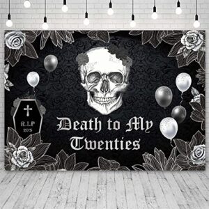 ABLIN 7x5ft Death to My Twenties Backdrop for Thirties Birthday Party Decorations RIP to My 20s Youth Gothic Skull Black Rose Balloons Photography Background Photo Props