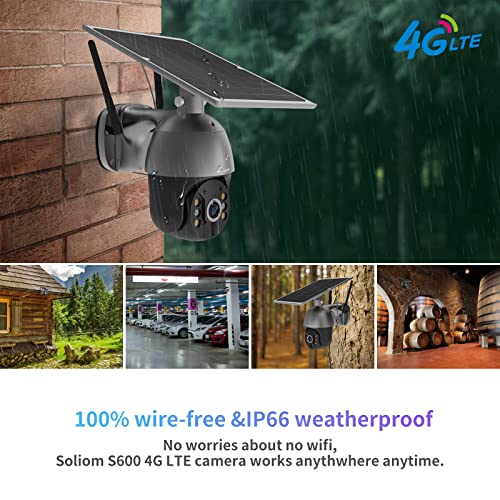 SOLIOM S600 3G/4G LTE Outdoor Solar Powered Cellular Security Camera Wireless,Pan Tilt 360°View Spotlight,1080p Night Vision,2 Way Talk,PIR Motion Sensor,No WiFi,US Version