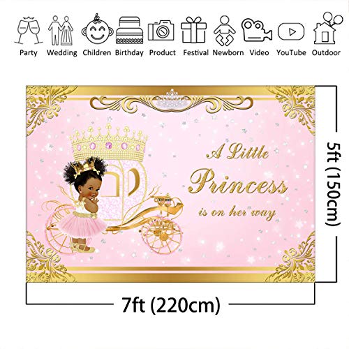 Mocsicka Gold Princess Backdrop Pink Little Princess is On The Way Baby Shower Photography Background Vinyl Glitter Gold Princess Carriage Geometrical Decoration Newborn Props (7x5ft)