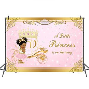 Mocsicka Gold Princess Backdrop Pink Little Princess is On The Way Baby Shower Photography Background Vinyl Glitter Gold Princess Carriage Geometrical Decoration Newborn Props (7x5ft)