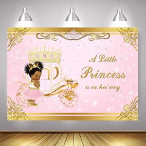 Mocsicka Gold Princess Backdrop Pink Little Princess is On The Way Baby Shower Photography Background Vinyl Glitter Gold Princess Carriage Geometrical Decoration Newborn Props (7x5ft)