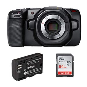 blackmagic design pocket cinema camera 4k with lp-e6n lithium-ion battery pack & 64gb ultra uhs-i sdxc memory card bundle