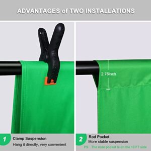 2 Pack 10 X 7 FT Green Screen & White Backdrop for Photography, Chromakey GreenScreen Pure Cloth Fabric Photo Background for Zoom Meetings Calls Photoshoot Video Studio Gaming YouTube with 4 Clamps