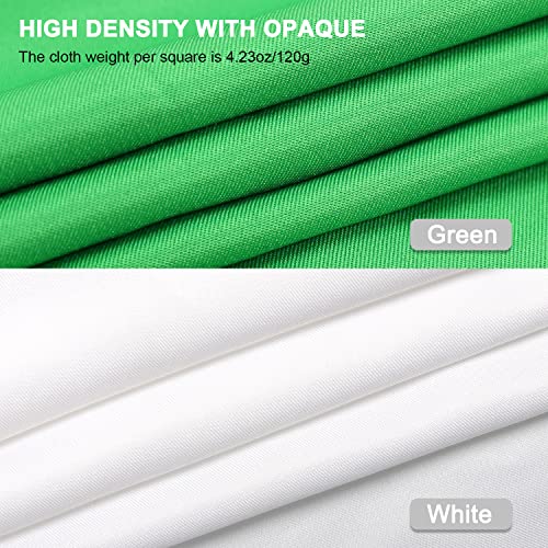 2 Pack 10 X 7 FT Green Screen & White Backdrop for Photography, Chromakey GreenScreen Pure Cloth Fabric Photo Background for Zoom Meetings Calls Photoshoot Video Studio Gaming YouTube with 4 Clamps