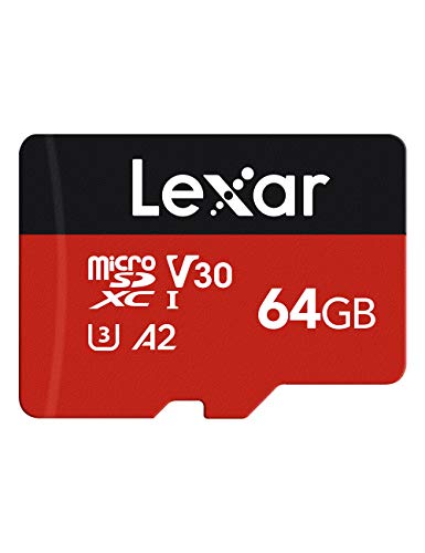 Lexar 64GB Micro SD Card, MicroSDXC Flash Memory Card with Adapter Up to 160MB/s, A2, U3, V30, C10, UHS-I, 4K UHD, Full HD, High Speed TF Card for Phones, Tablets, Drones, Dash Cam Security Camera