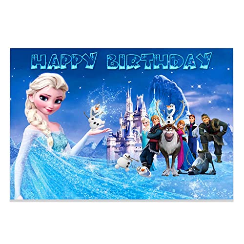 Frozen Backdrop Elsa Birthday Banner for Girl Kids Photography Birthday Banner Party Supplies Baby Shower Ice Snow Castle