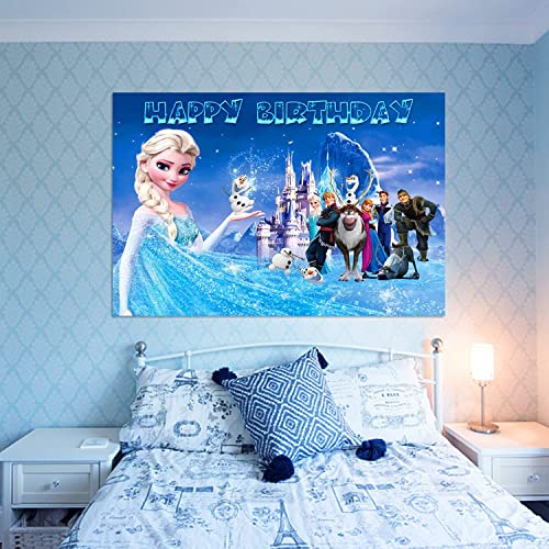 Frozen Backdrop Elsa Birthday Banner for Girl Kids Photography Birthday Banner Party Supplies Baby Shower Ice Snow Castle