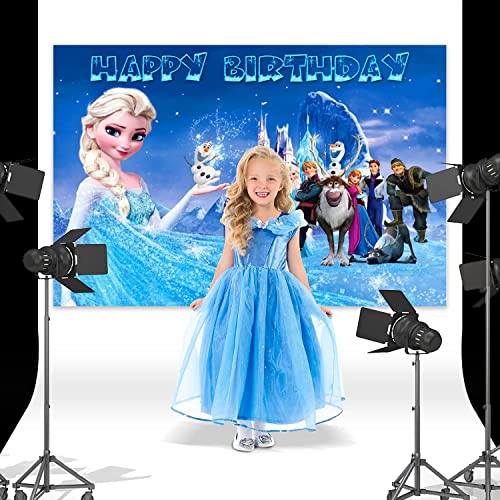 Frozen Backdrop Elsa Birthday Banner for Girl Kids Photography Birthday Banner Party Supplies Baby Shower Ice Snow Castle