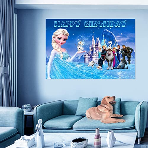 Frozen Backdrop Elsa Birthday Banner for Girl Kids Photography Birthday Banner Party Supplies Baby Shower Ice Snow Castle