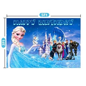 Frozen Backdrop Elsa Birthday Banner for Girl Kids Photography Birthday Banner Party Supplies Baby Shower Ice Snow Castle