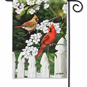 BreezeArt - Dogwood Cardinals Decorative Garden Flag 12x18 inch - Premium Quality SolarSilk - Made in the USA by Studio-M