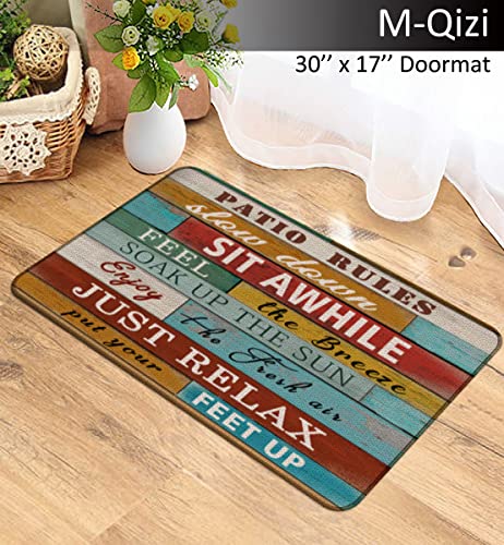 Patio Rules Decorative Doormat 17”X30”,Patio Rules Deck Rules Reversible Throw Pillowcase 18”X18”,Set of 1 Pillow Cover 1 Doormat,Farmhouse Home Porch Patio Garden Door Decor,Housewarming Gifts