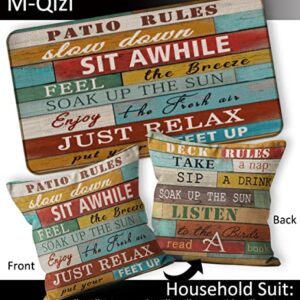 Patio Rules Decorative Doormat 17”X30”,Patio Rules Deck Rules Reversible Throw Pillowcase 18”X18”,Set of 1 Pillow Cover 1 Doormat,Farmhouse Home Porch Patio Garden Door Decor,Housewarming Gifts