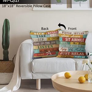 Patio Rules Decorative Doormat 17”X30”,Patio Rules Deck Rules Reversible Throw Pillowcase 18”X18”,Set of 1 Pillow Cover 1 Doormat,Farmhouse Home Porch Patio Garden Door Decor,Housewarming Gifts