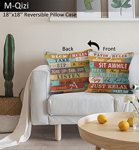 Patio Rules Decorative Doormat 17”X30”,Patio Rules Deck Rules Reversible Throw Pillowcase 18”X18”,Set of 1 Pillow Cover 1 Doormat,Farmhouse Home Porch Patio Garden Door Decor,Housewarming Gifts