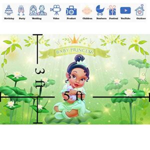 Baby Tiana Naby Shower Backdrop Princess Birthday Party Banner for Cake Table Princess and Frog Theme Photo Back Drop Photography Studio Props 5x3 ft 62, Clear