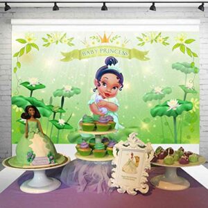 Baby Tiana Naby Shower Backdrop Princess Birthday Party Banner for Cake Table Princess and Frog Theme Photo Back Drop Photography Studio Props 5x3 ft 62, Clear