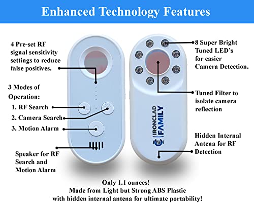 IronClad Family Bug and Hidden Camera Detectors - Motion Sensor,Anti Spy Detector with Infrared Viewfinders - Pocket Sized Hidden Camera Scanner Finder Gadget for Home Office Hotels & Bathrooms