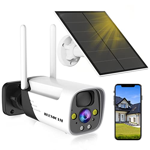 BEENOCAM 3MP 15000mAh Security Cameras Wireless Outdoor Solar Wireless Cameras for Home Security, 3MP 4X Digital Zoom, WiFi Camera IP66, 2-Way Audio, Color Night Vision, Siren Alarm (BW5)