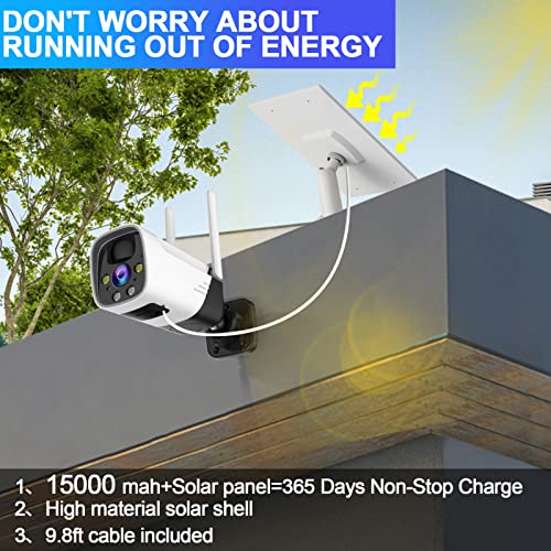 BEENOCAM 3MP 15000mAh Security Cameras Wireless Outdoor Solar Wireless Cameras for Home Security, 3MP 4X Digital Zoom, WiFi Camera IP66, 2-Way Audio, Color Night Vision, Siren Alarm (BW5)