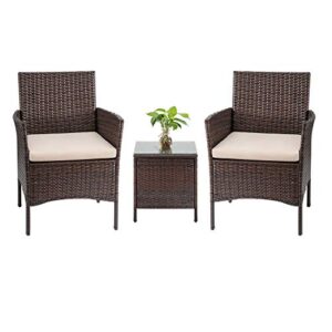 tuoze tozey 3 pieces patio furniture pe rattan outdoor conversation set with table backyard porch garden poolside balcony (brown)