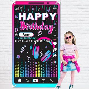 happy birthday party decorations backdrop music decorations for party background social media photography background polyester banner for girls birthday party supplies, 71 x 39 inch