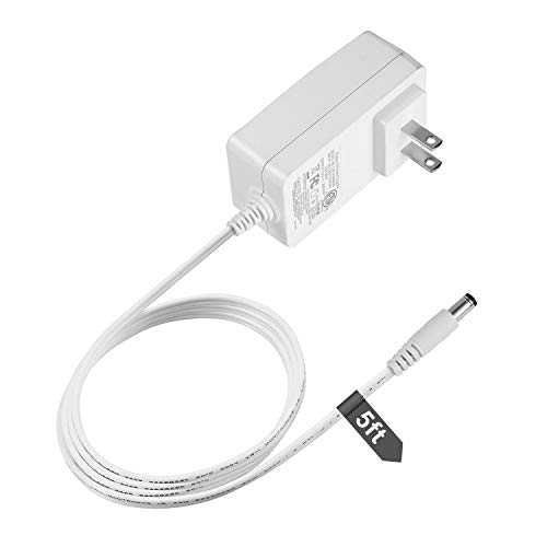 Dericam DC 12V 2A Power Supply Adapter, Wall Charger, 5ft/1.5m Power Cord, Fits DVR/NVR/IP/CCTV Camera, 5.5x2.1mm Size Connector, Input AC 100-240V, Output DC 12V 2A, US Plug, White