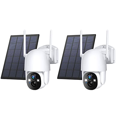 Poyasilon Solar Security Cameras Wireless Outdoor, 3MP 2K FHD Outdoor Camera Wireless 2.4G Wi-Fi 355° View Pan Tilt Security Cameras with AI Motion Detection, Siren, Two-Way Audio (2 Pack)