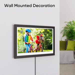 2023 FRAMEO 15.6’’ Large Digital Picture Frame with 1920x1080P FHD IPS Touch Screen, Up to 128GB Wooden WiFi Electronic Photo Frame Wall Mountable Easy Setup to Share Photos Videos Instantly Anywhere