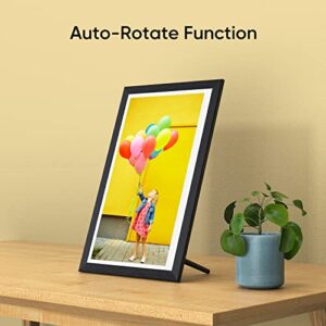 2023 FRAMEO 15.6’’ Large Digital Picture Frame with 1920x1080P FHD IPS Touch Screen, Up to 128GB Wooden WiFi Electronic Photo Frame Wall Mountable Easy Setup to Share Photos Videos Instantly Anywhere