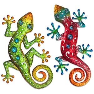 wotieuns metal gecko wall art metal lizard outdoor wall decor suitable for yard fence patio garden decor set of 2