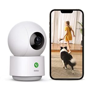 aosu 2k security camera indoor, baby monitor pet camera 360-degree for home security, wifi camera with 5/2.4 ghz wi-fi, one-touch calls, smart motion tracking, ir night vision, compatible with alexa