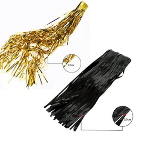 2PCS 3' X 8' Black and Gold Metallic Tinsel Foil Fringe Curtain Backdrop for 2023 New Years Eve, Halloween Party, Graduation Decoration