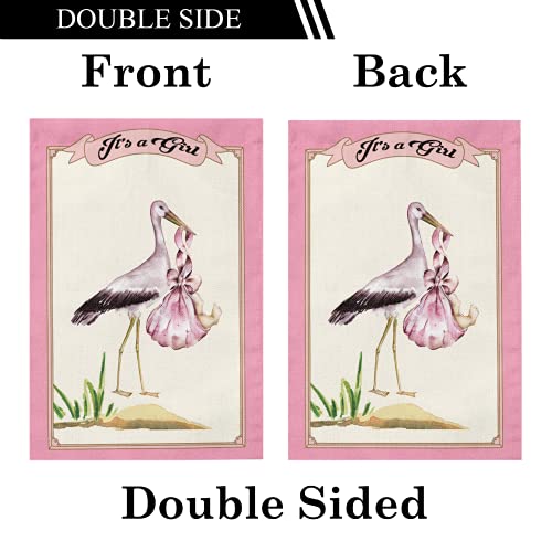 It's a Girl Flamingo Graden Flag, Stork Garden Flag, Bird Flag Burlap Vertical 12.5 X 18 Double Sided Small Flags for Home Yard Indoor Outdoor Decoration