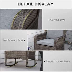 Outsunny Outdoor Wicker Rocking Chair w/Wide Seat, Thickened Cushion, Rattan Rocker with Steel Frame, High Weight Capacity for Patio, Garden, Backyard, Mixed Grey