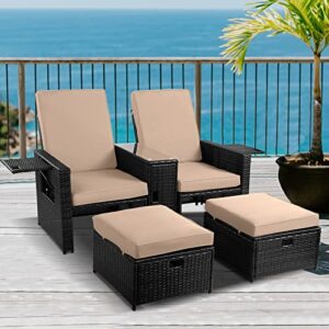 B BAIJIAWEI Patio Wicker Loveseat - Outdoor Rattan Sofa Set with Cushion - Adjustable Lounge Chair with Ottoman Footrest, Wicker Furniture for Garden, Patio, Balcony, Beach, Coffee Bar, Deck