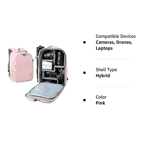 BAGSMART Camera Backpack, DSLR SLR Camera Bag Fits up to 13.3 Inch Laptop Water Resistant with Rain Cover, Tripod Holder for Women and Girls,Pink