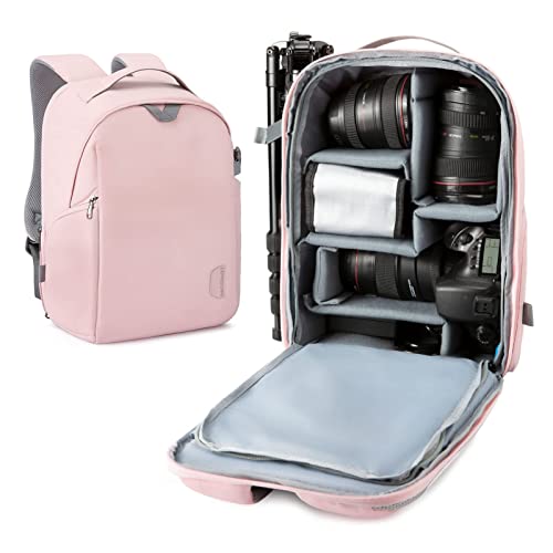 BAGSMART Camera Backpack, DSLR SLR Camera Bag Fits up to 13.3 Inch Laptop Water Resistant with Rain Cover, Tripod Holder for Women and Girls,Pink