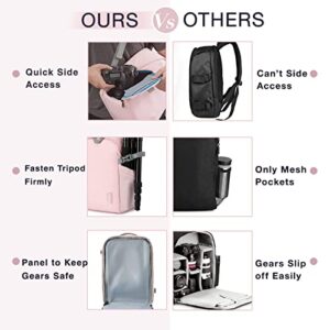 BAGSMART Camera Backpack, DSLR SLR Camera Bag Fits up to 13.3 Inch Laptop Water Resistant with Rain Cover, Tripod Holder for Women and Girls,Pink