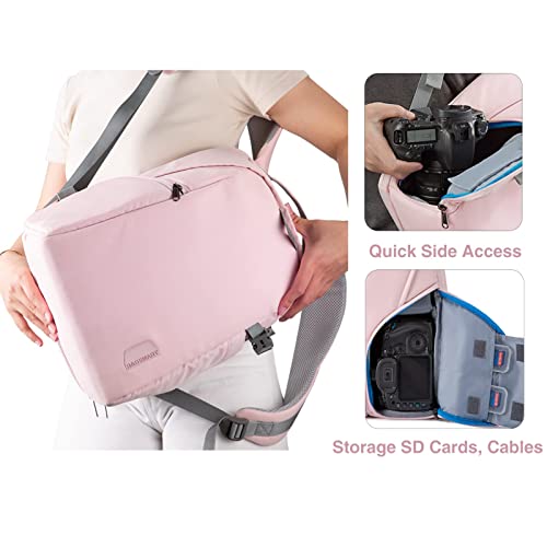 BAGSMART Camera Backpack, DSLR SLR Camera Bag Fits up to 13.3 Inch Laptop Water Resistant with Rain Cover, Tripod Holder for Women and Girls,Pink