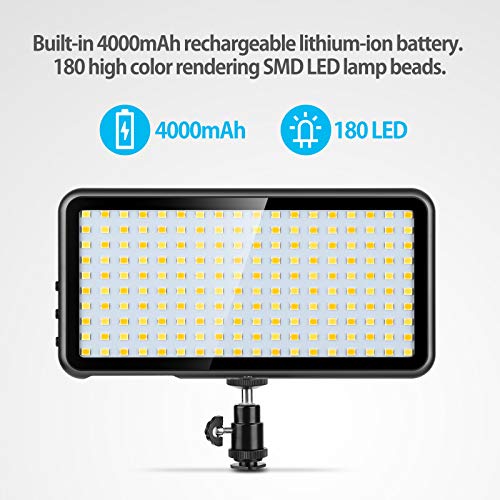 ENEGON 4000mAh Rechargeable Mountable Bicolor LED Video Light with Mini Panel for Professional DSLR Cameras | Photo Video Lighting Long Battery Life | Fits iPhone, Sony, Canon, Nikon, Fuji, Panasonic