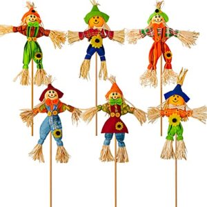 6 pieces mini scarecrow on a stick fall decoration small scarecrow thanksgiving decor autumn fall harvest standing scarecrow decor for autumn, halloween, thanksgiving, garden, home, yard, porch()