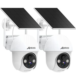 anran 2k security camera wireless outdoor, solar outdoor camera with 360° view, smart siren, spotlights, color night vision, pir human detection, pan tilt control, 2-way talk, q01w 2 packs