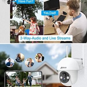 ANRAN 2K Security Camera Wireless Outdoor, Solar Outdoor Camera with 360° View, Smart Siren, Spotlights, Color Night Vision, PIR Human Detection, Pan Tilt Control, 2-Way Talk, Q01W 2 Packs