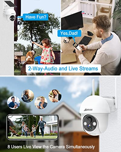 ANRAN 2K Security Camera Wireless Outdoor, Solar Outdoor Camera with 360° View, Smart Siren, Spotlights, Color Night Vision, PIR Human Detection, Pan Tilt Control, 2-Way Talk, Q01W 2 Packs