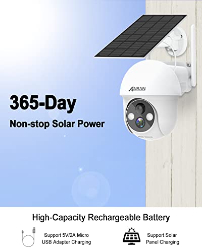 ANRAN 2K Security Camera Wireless Outdoor, Solar Outdoor Camera with 360° View, Smart Siren, Spotlights, Color Night Vision, PIR Human Detection, Pan Tilt Control, 2-Way Talk, Q01W 2 Packs