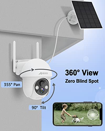 ANRAN 2K Security Camera Wireless Outdoor, Solar Outdoor Camera with 360° View, Smart Siren, Spotlights, Color Night Vision, PIR Human Detection, Pan Tilt Control, 2-Way Talk, Q01W 2 Packs