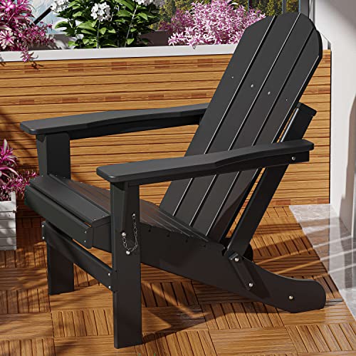 WUTUTUEE Adirondack Chair Weather Resistant Folding Adirondack Outdoor Patio Chair Adirondack Fire Pit Plastic Chair for Outside, Deck, Garden, Campfire, Composite (Black)